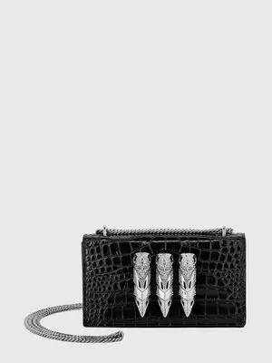 Philipp Plein Crocodile Print Leather Clutch With Rhinestone Ring