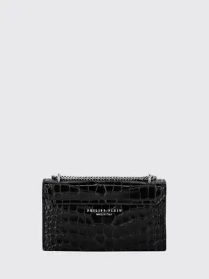 Philipp Plein Crocodile Print Leather Clutch With Rhinestone Ring