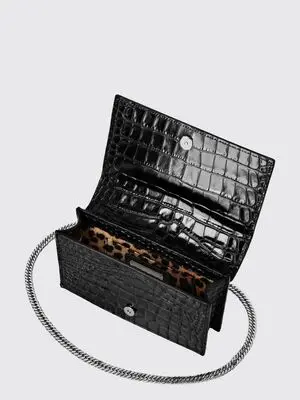 Philipp Plein Crocodile Print Leather Clutch With Rhinestone Ring