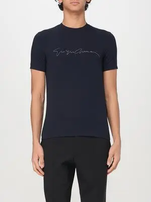 Giorgio Armani Stretch Cotton T-shirt With Logo - Blue