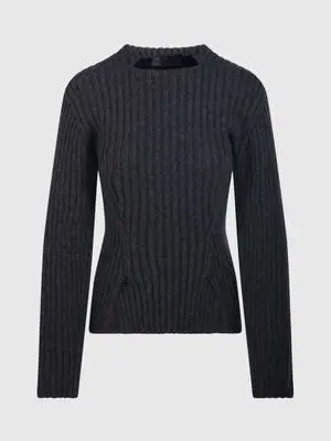 Victoria Beckham Ribbed Cashmere-blend Crewneck Sweater With Front Slit - Grey