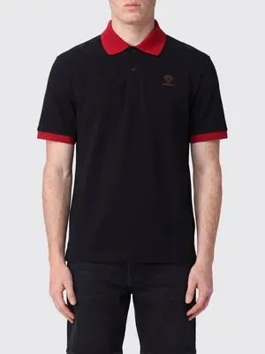 Versace Embroidered Medusa Logo Cotton Polo Shirt With Contrast Trims - Black