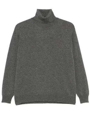 Brunello Cucinelli High Neck Cashmere Sweater With Jewel - Grey