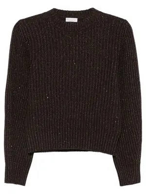 Brunello Cucinelli Ribbed Cashmere And Wool Blend Sweater With Sequins - Brown