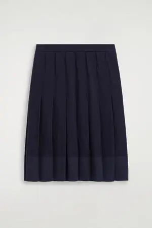Cos Pleated Merino Wool Midi Skirt - Navy