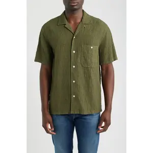 Madewell Cotton And Linen Slub Camp Shirt - Olive Drab