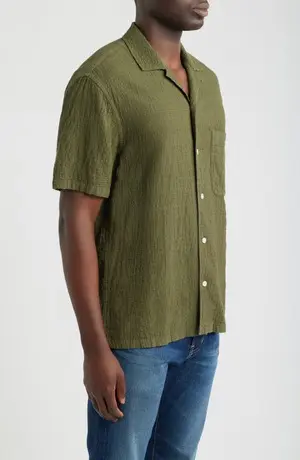 Madewell Cotton And Linen Slub Camp Shirt - Olive Drab