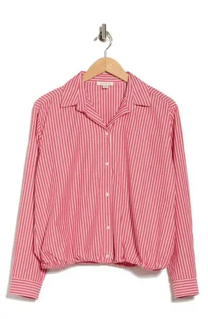 BEACHLUNCHLOUNGE Marin Stripe Cotton Crop Bubble Hem Shirt - Currant Red