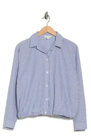 BEACHLUNCHLOUNGE Marin Stripe Cotton Crop Bubble Hem Shirt Santorini