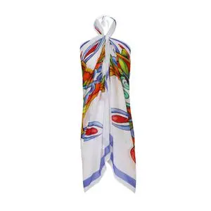 DHARA SHETH, DUBAI White / Blue Majolica Mosaic Resort Halter-style Sarong Multicolor - White/blue