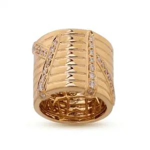 ARTISAN Gold / White 14k Yellow Gold Diamond Wide Ribbed Band Ring - Gold/white