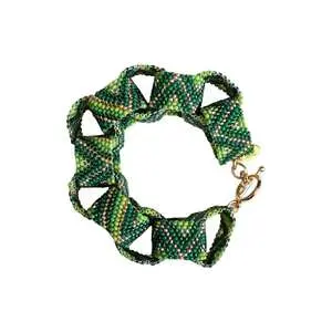 ILIANA ARRAZOLA Silver / Gold / Green Bold Chunky Link Bracelet, Green - Silver/gold/green