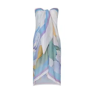 DHARA SHETH, DUBAI Blue / White Fleur Botanical Print Floral Resort Tube-style Sarong - Blue/white