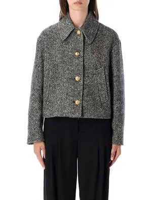 Valentino Garavani Wool-blend Cropped Jacket With Classic Collar - Nero