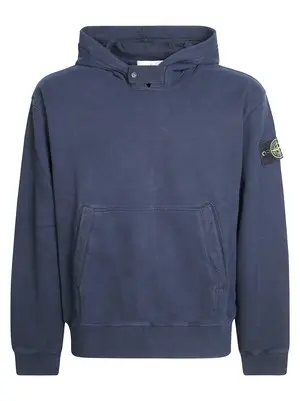 Stone Island Stone-texture Fleece Hoodie Sweater - Blu