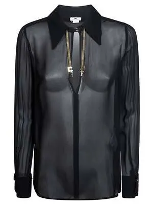 Elisabetta Franchi Black Viscose Shirt With Gold Chain Detail
