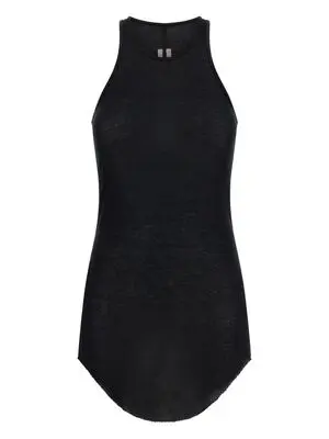 Rick Owens Sheer Ribbed Knit Halter Tank Top With Racerback - Nero