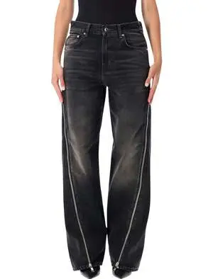 HAIKURE HAIKURE Washed Boyfriend Jeans With Loose Straight Leg And Side Zips Vintahe Black
