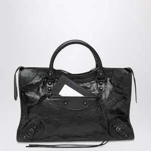 Balenciaga BALENCIAGA Medium City Lambskin Tote Handbag Black