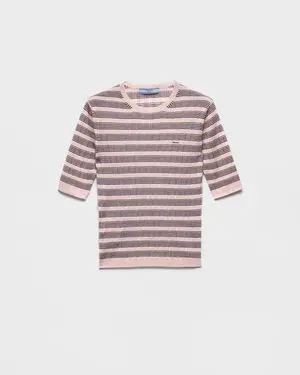 Prada Short-sleeved Striped Cashmere And Silk Sweater - Pink/blue