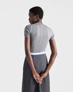 Prada Short-sleeved Ribbed Knit Cotton Sweater