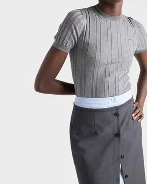 Prada Short-sleeved Ribbed Knit Cotton Sweater