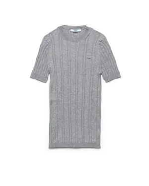 Prada Short-sleeved Ribbed Knit Cotton Sweater