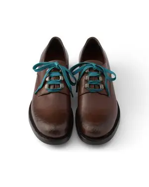 Prada Antiqued Leather Lace-up Shoes - Brown