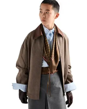 Prada Houndstooth Wool Blouson Jacket