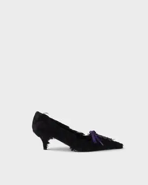 Prada Feather-embellished Satin Pumps - Black