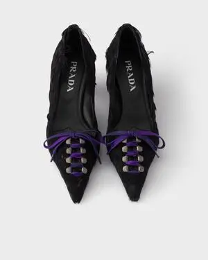 Prada Feather-embellished Satin Pumps - Black