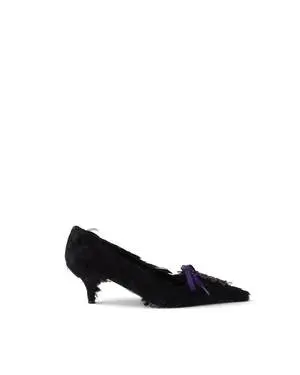 Prada Feather-embellished Satin Pumps - Black