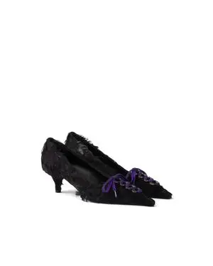 Prada Feather-embellished Satin Pumps - Black
