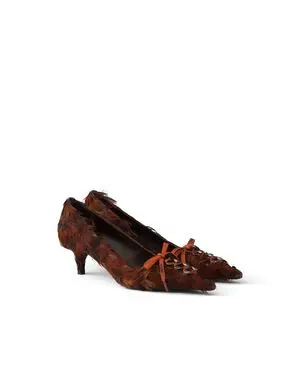 Prada Feather-embellished Satin Pumps - Brown