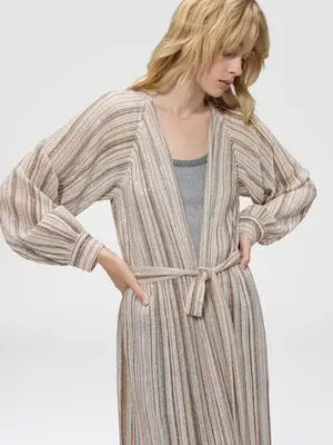 Missoni Long Ribbed Cardigan With Belt And Sequins