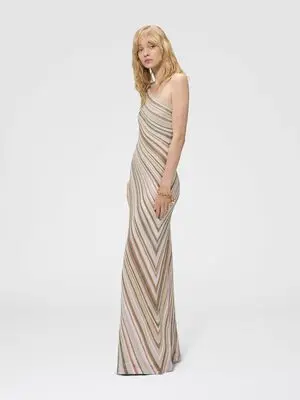 Missoni One-shoulder Striped Long Dress With Sequins