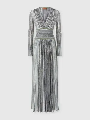 Missoni Midi Dress With V-neck In Viscose-blend Lam - Green