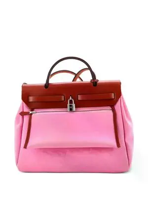 Hermès Herbag Zip Leather And Toile 31 Shoulder Bag - Pink