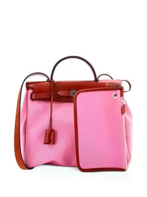 Hermès Herbag Zip Leather And Toile 31 Shoulder Bag - Pink