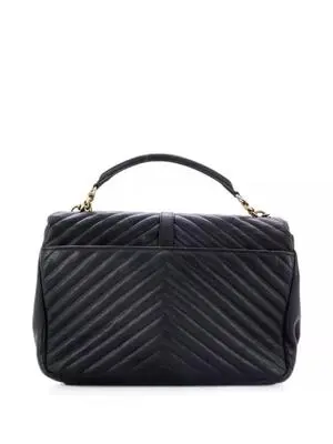 Saint Laurent Classic Monogram College Bag Matelasse Chevron Leather Large Shoulder Bag - Black