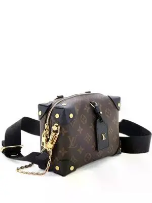 LOUIS VUITTON Petite Malle Souple Handbag Monogram Canvas With Leather Shoulder Bag - Black