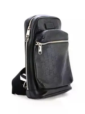 Gucci Signature Slim Crossbody Bag Guccissima Leather Small Backpack - Black