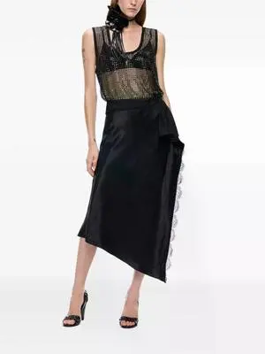 Pinko Asymmetric Lace-trim Draped Skirt - Black