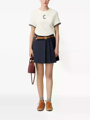 Claudie Pierlot Short Sleeve T-shirt With Draped Effect And Embroidery - Neutrals