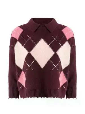 Pinko Argyle-pattern Distressed Sweater - Red