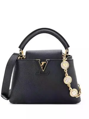 LOUIS VUITTON Louis Vuitton Capucines Chain Taurillion Leather Small Satchel Bag Black
