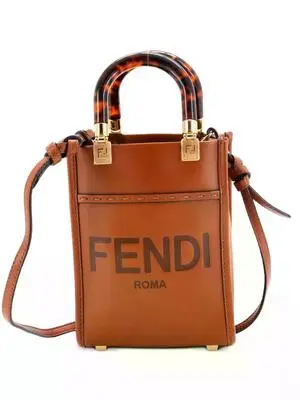 Fendi Sunshine Shopper Mini Tote Leather Crossbody Bag - Brown