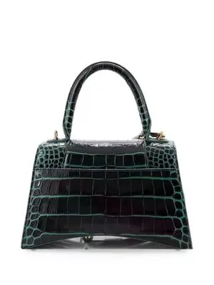 Balenciaga Hourglass Top Handle Bag Crocodile Embossed Leather Small Crossbody Bag - Green