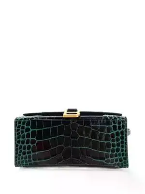 Balenciaga Hourglass Top Handle Bag Crocodile Embossed Leather Small Crossbody Bag - Green