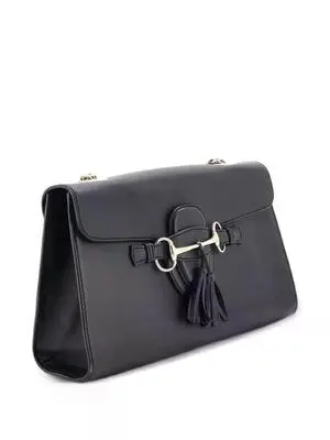 Gucci Emily Chain Flap Bag Leather Medium Shoulder Bag - Black